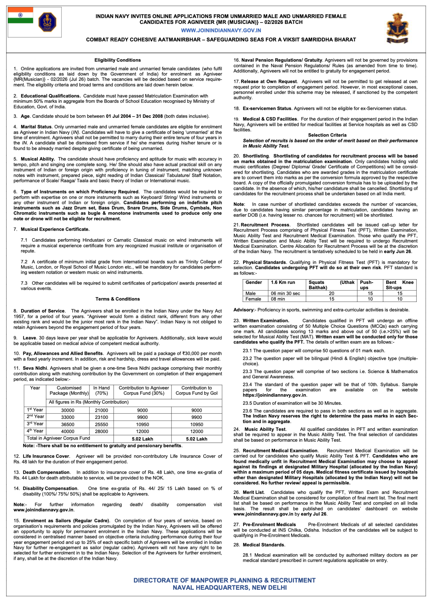 Indian Navy Agniveer Recruitment 2026 – Apply Online, Eligibility ...